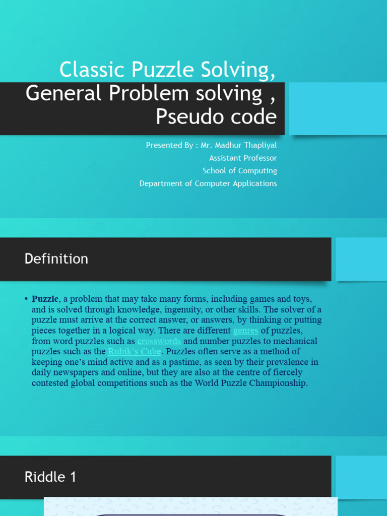 Classic Puzzle Solving Techniques | PDF | Puzzles | Algorithms