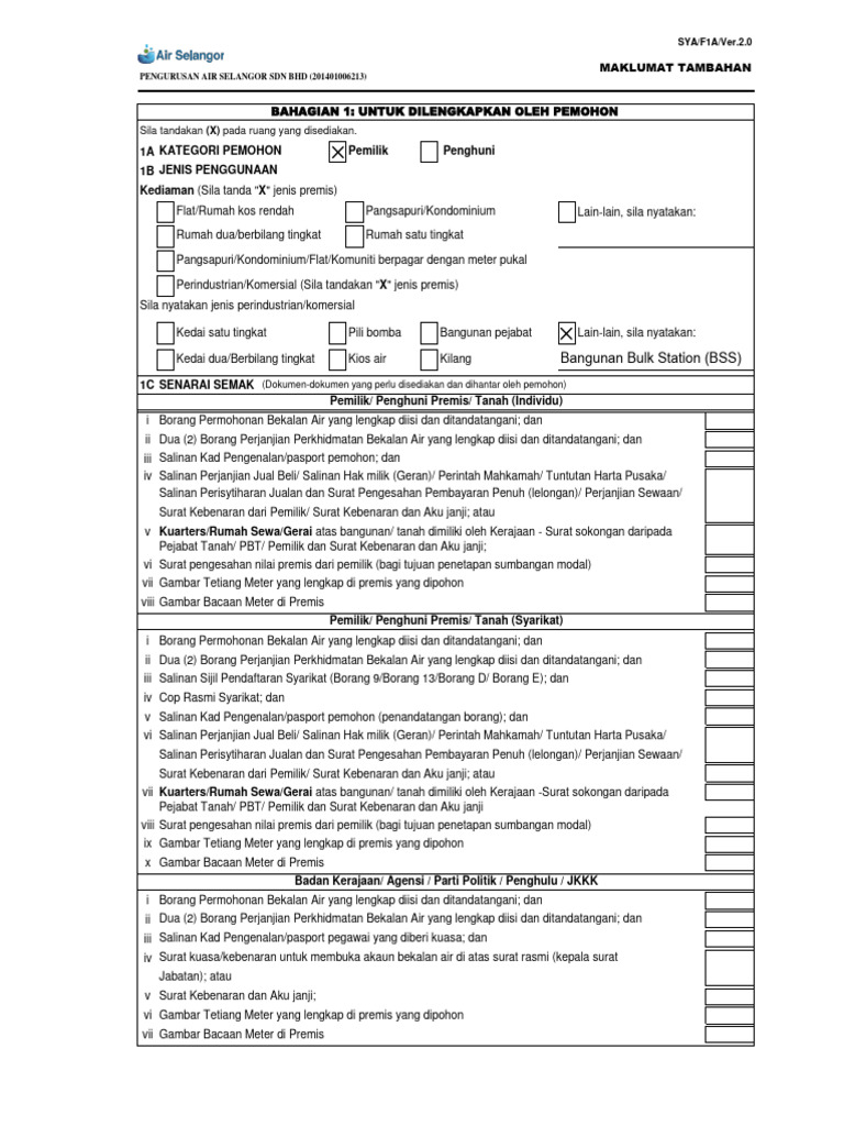 Panduan Permohonan Bekalan Air Selangor | PDF