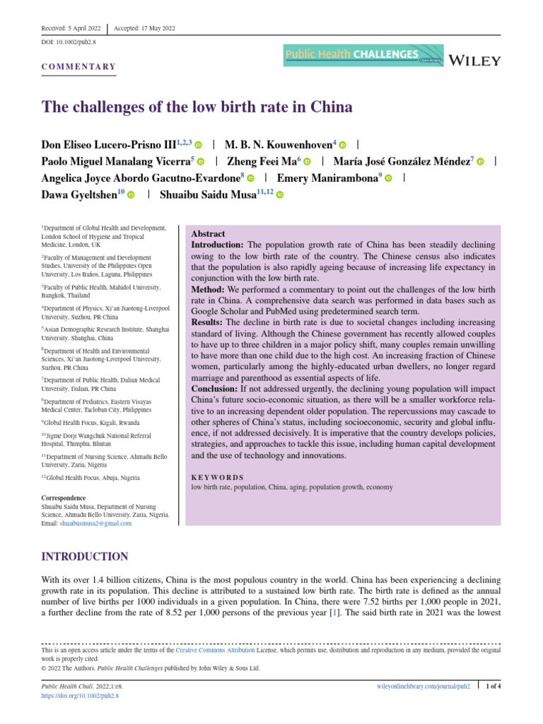 Challenges of China's Low Birth Rate | PDF | Birth Rate | Economies
