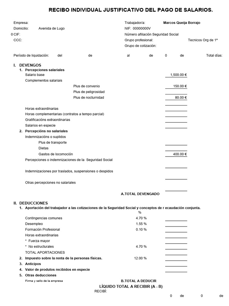 Plantilla De Nomina Pdf Salario Economias