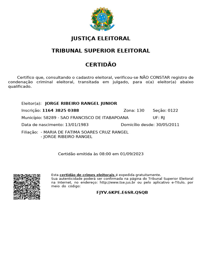 Certidão Eleitoral | PDF | Eleições | Direito Público