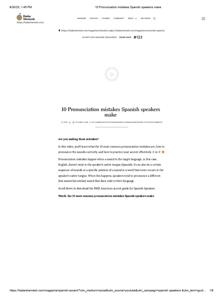 10 Pronunciation Mistakes Spanish Speakers Make | PDF | English ...