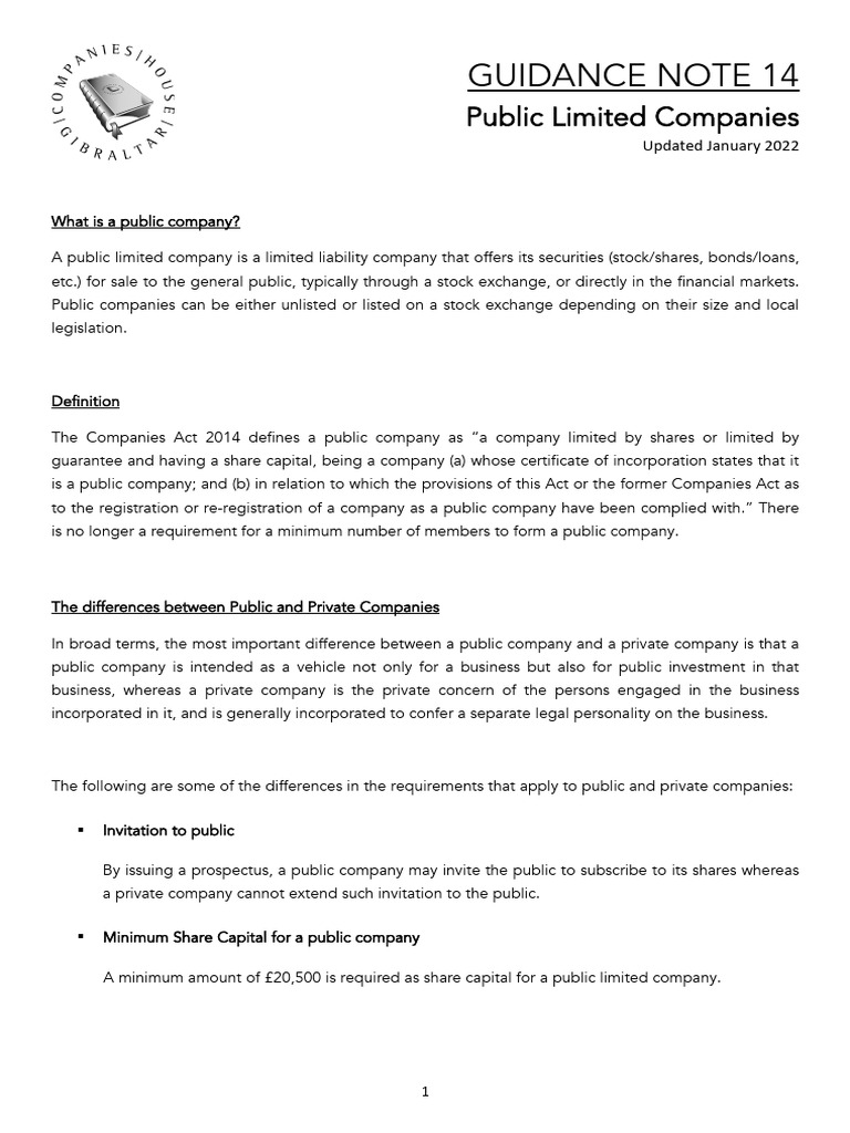 Guidance Note 14: Public Limited Companies | PDF | Public Limited ...