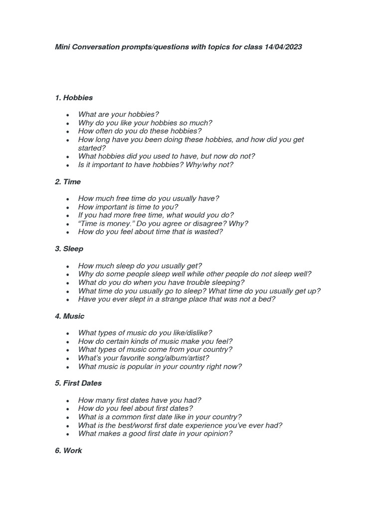 Mini Conversation Prompts | PDF | Beauty | Cognition