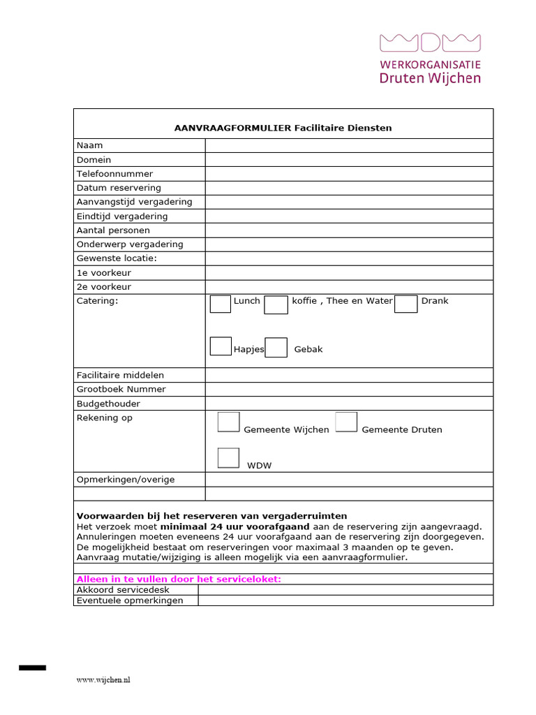 AANVRAAGFORMULIER Facilitaire Diensten (002) | PDF