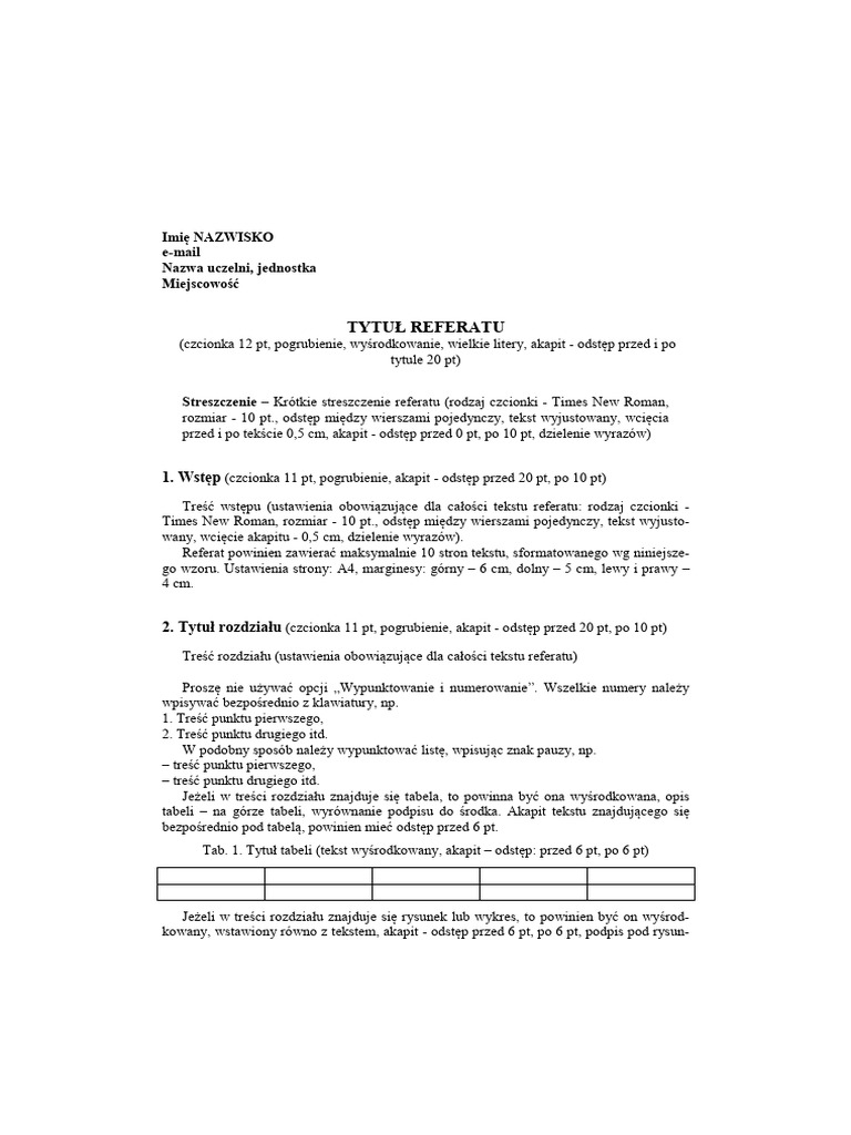 Szablon Referatu | PDF