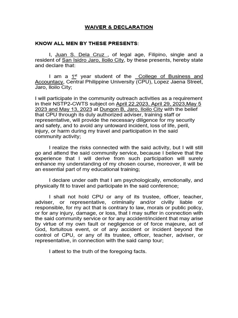 Waiver and Declaration for Community Service | PDF | Justice | Crime ...