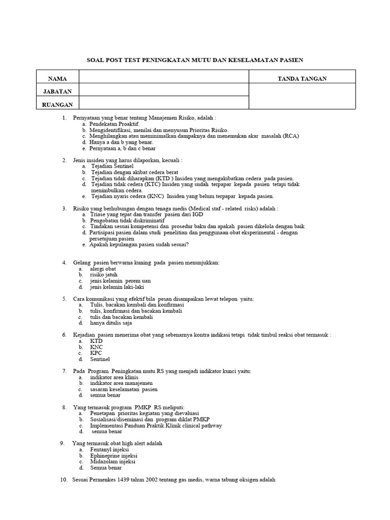 Soal Pre Post Pmkp Pdf
