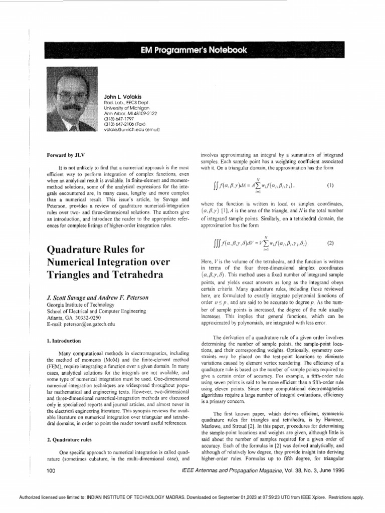 Quadrature Rules For Numerical Integration Over Triangles and Tetrahedra | PDF | Finite Element ...