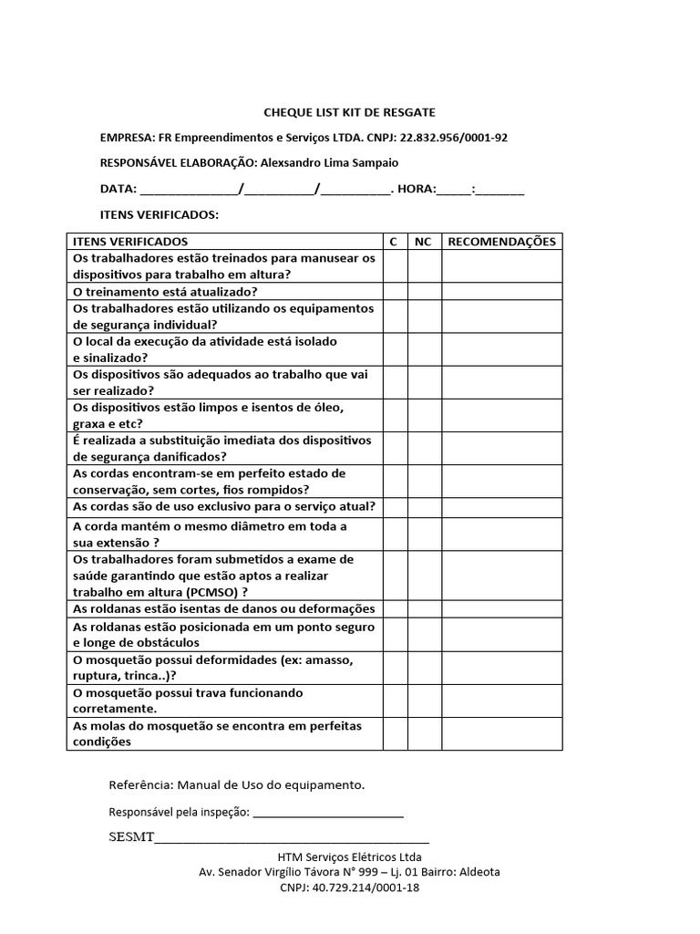 Checklist de Segurança para Trabalho em Altura | PDF