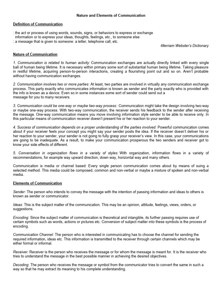 Nature and Elements of Communication | PDF | Communication | Information
