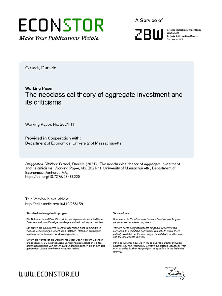The Neoclassical Theory of Aggregate Investment and Its Criticisms ...