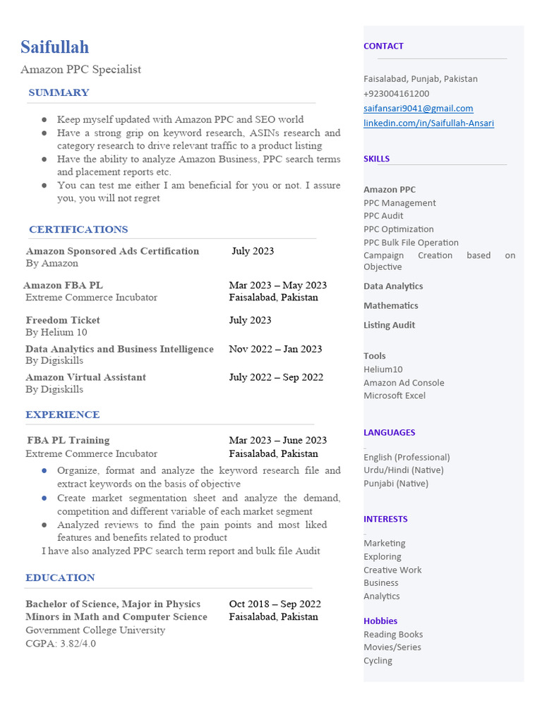 Saifullah Ansari-Resume1 | PDF | Search Engine Optimization | Analytics