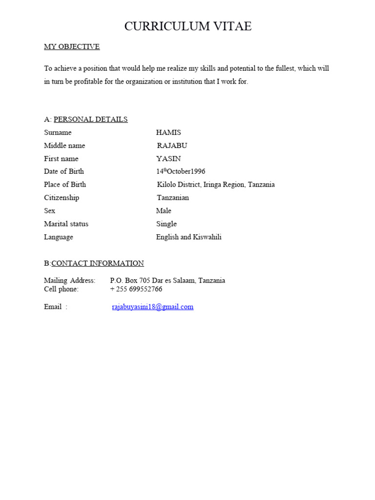 CV Yangu | PDF | Tanzania | Communication