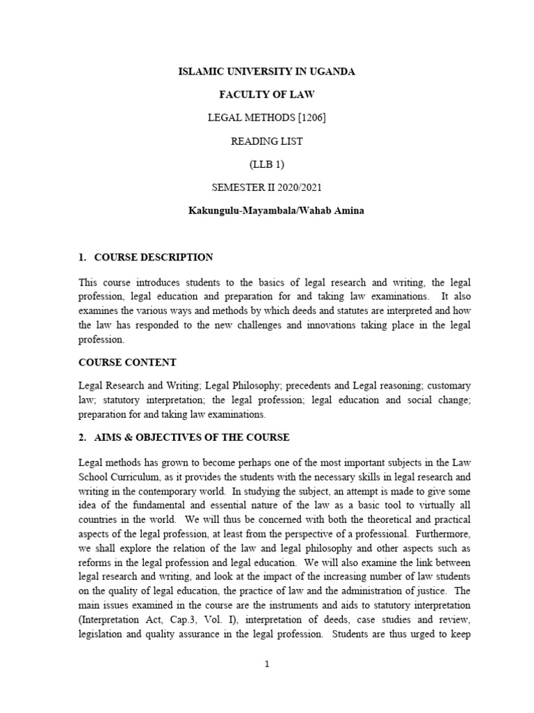 7802 Legal Methods Reading List | PDF | Precedent | Legal Education