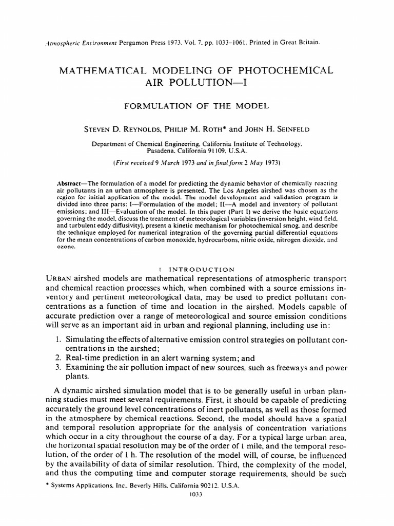 Mathematical Modeling of Photochemical Air Pollution | Download Free ...