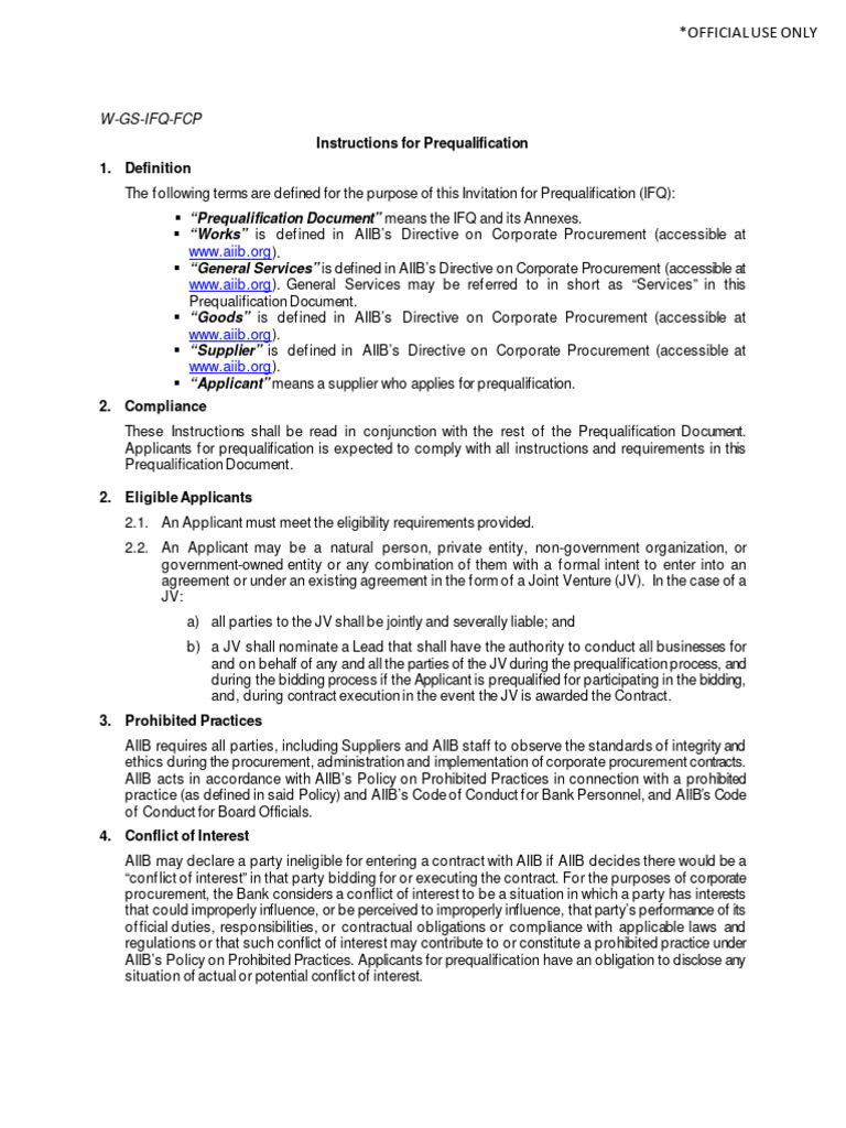 Annex A - Instructions For Prequalification | PDF | Procurement ...