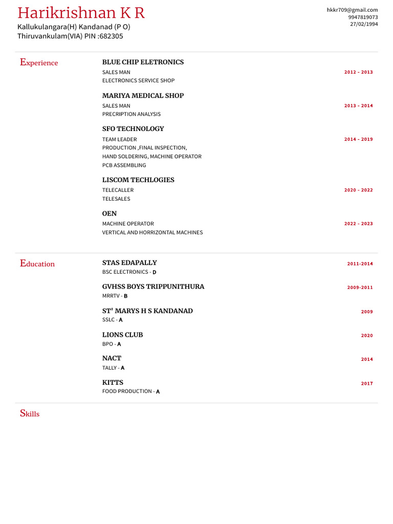 Resume Hari Krishnan KR | PDF