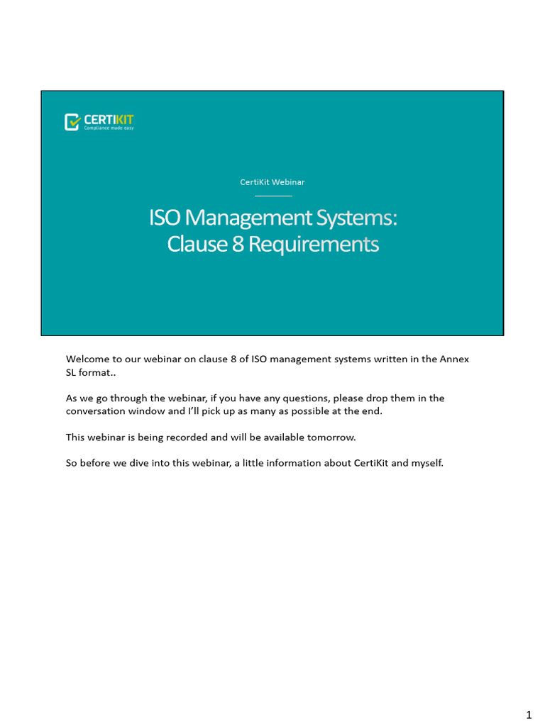 ISO Management Systems Webinar Clause 8 Operations Slides | PDF ...