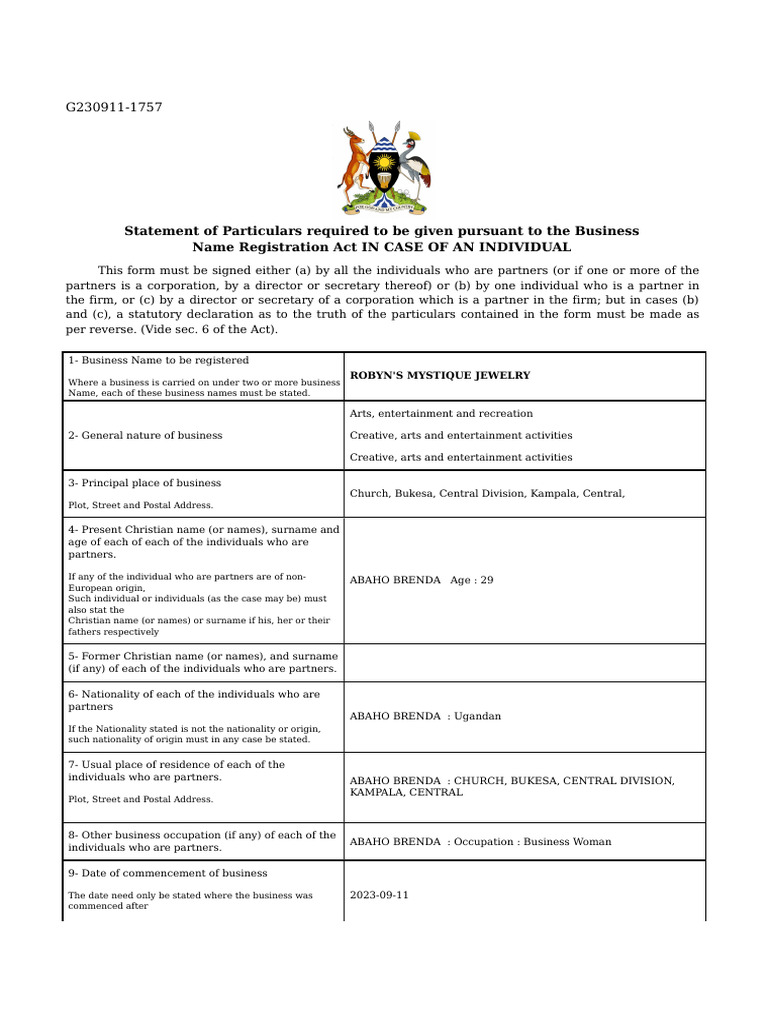 Business Name Registration | PDF | Legal Documents | Practice Of Law