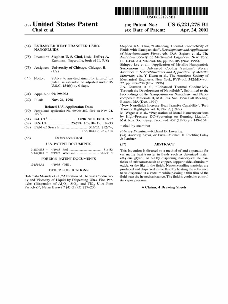 US6221275 Enhanced Heat Transfer Using Nanofluids | PDF | Heat Transfer ...