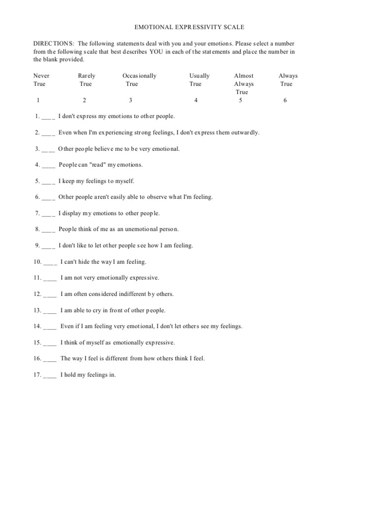Emotional Expressivity Scale | PDF | Emotions | Subjective Experience