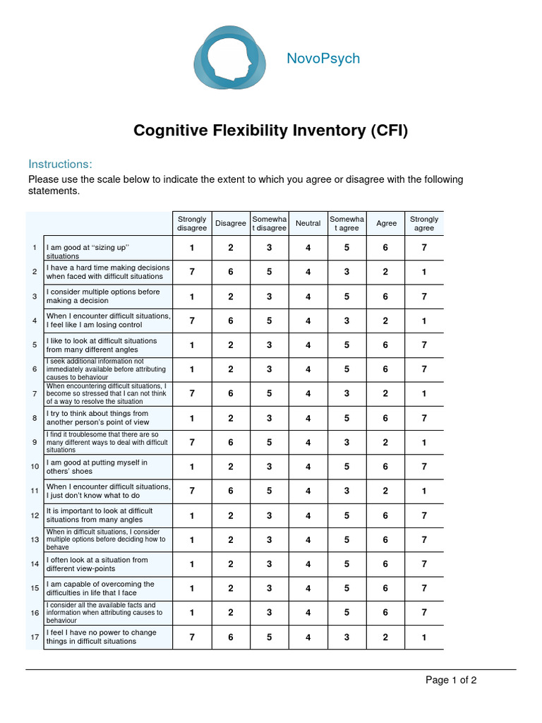 Cognitive Flexibility Inventory | PDF | Psychology | Psychological Concepts