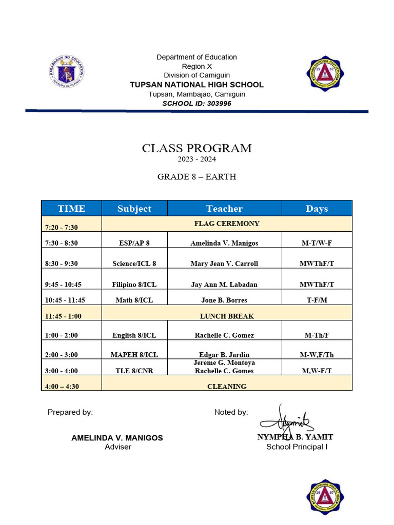 Class Program2023-2024 | PDF