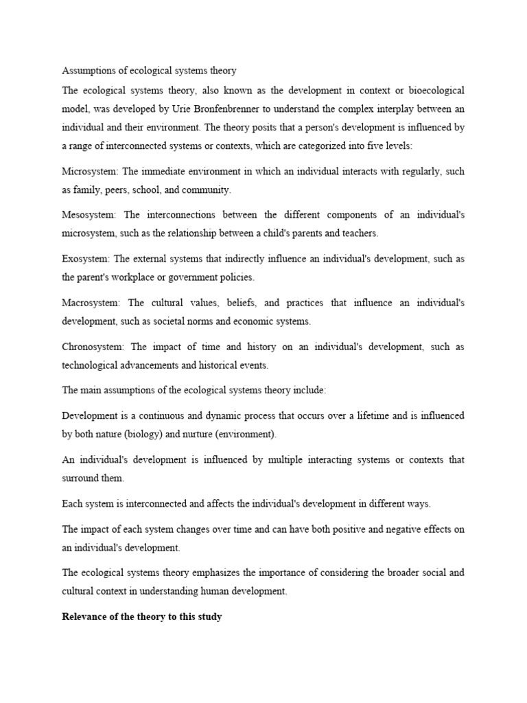 Assumptions of Ecological Systems Theory | PDF | Behavior | System