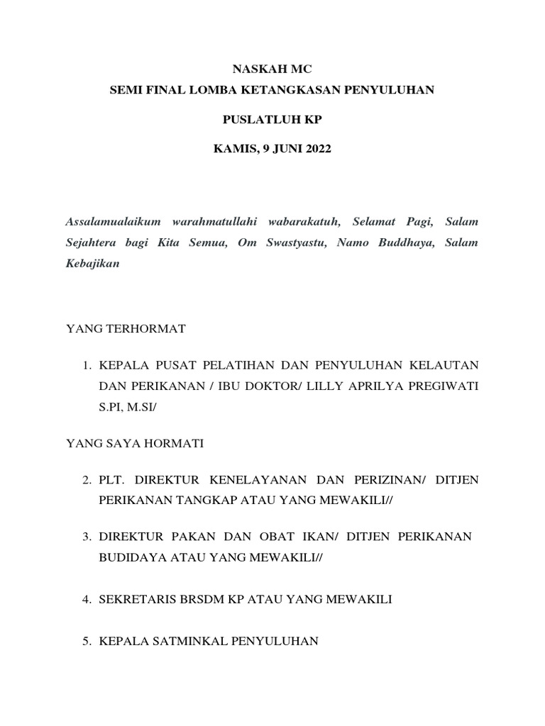 Naskah MC Semi Final Lomba Ketangkasan Penyuluhan Draft 1 | PDF