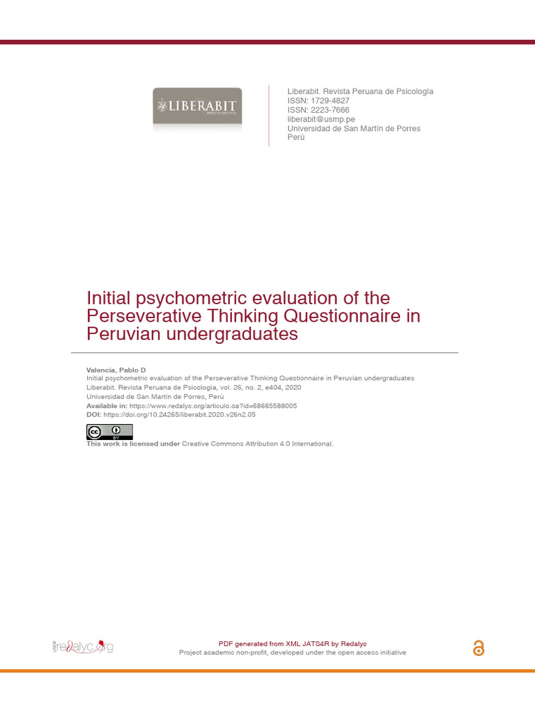 Perseverative Thinking Questionnaire | PDF | Psychometrics | Validity ...