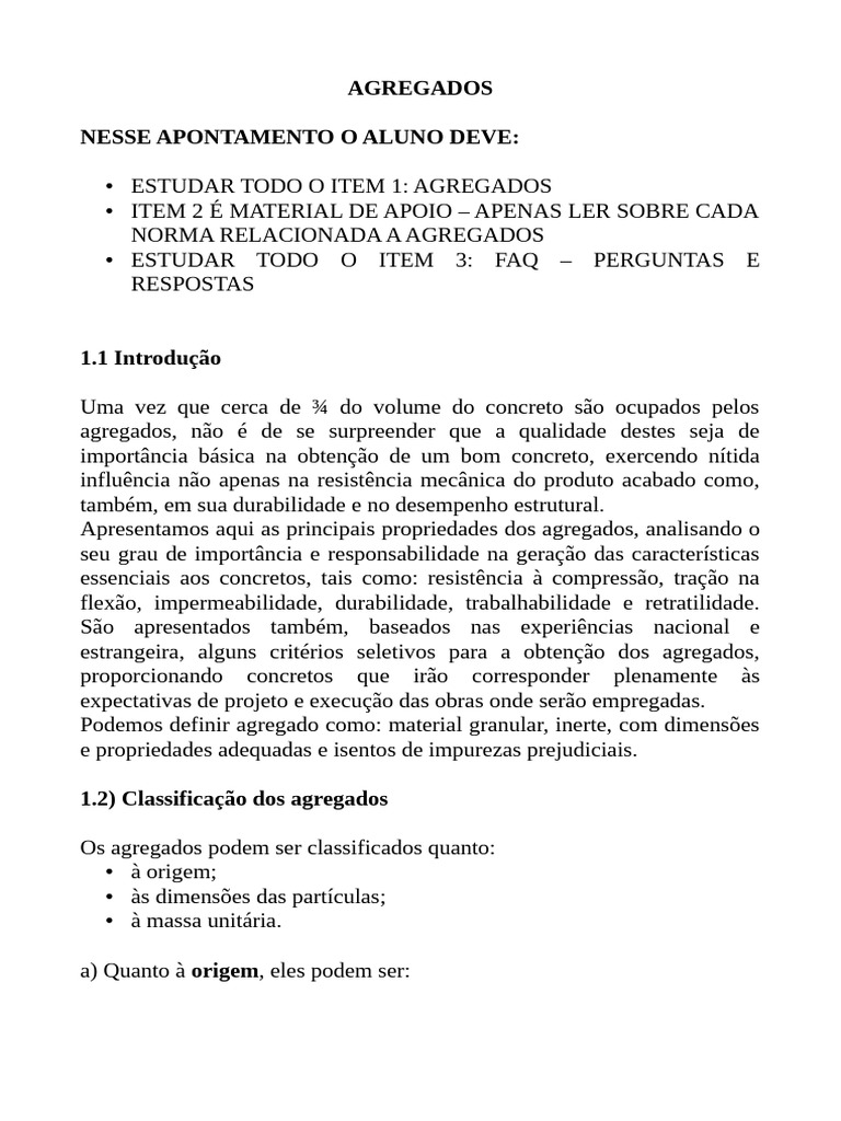 Aula 2 Agregados Pdf Argamassa Alvenaria Concreto