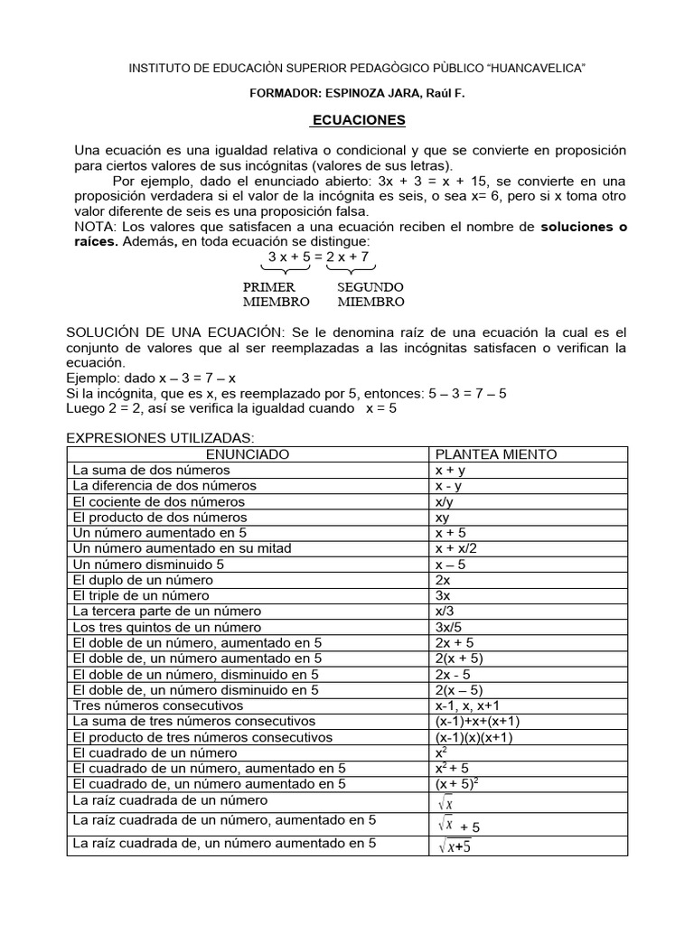 Ecuaciones e Inecuaciones | PDF | Ecuaciones | Matemática Elemental