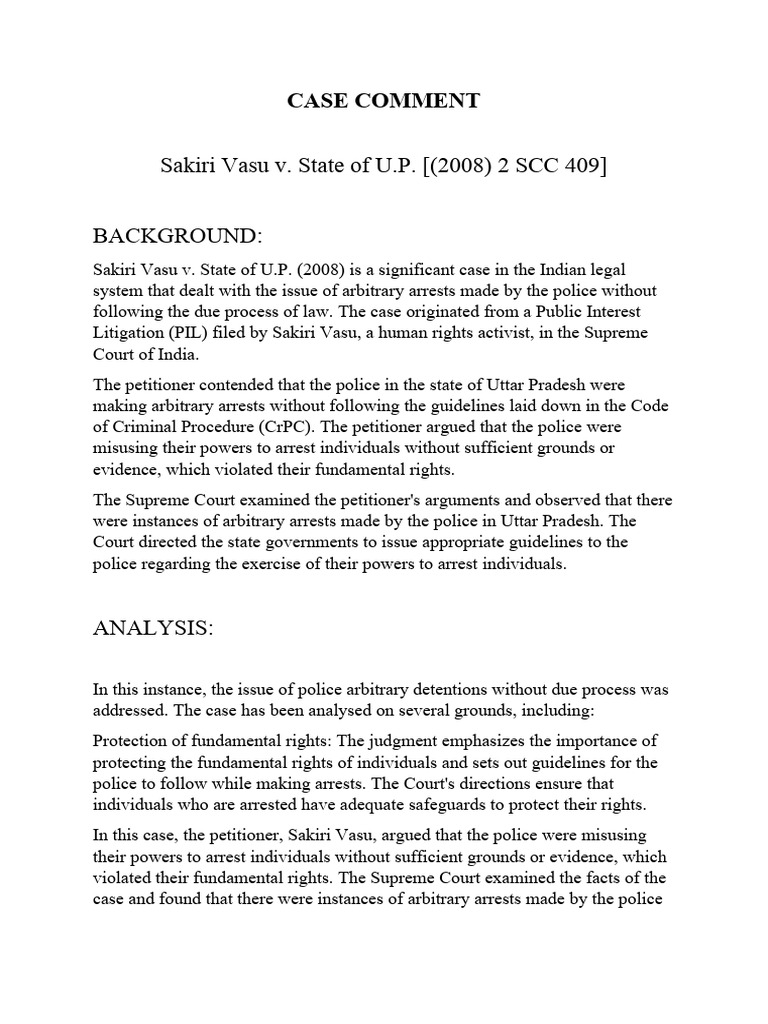 CASE COMMENT CRPC | PDF | Arrest | Judgment (Law)