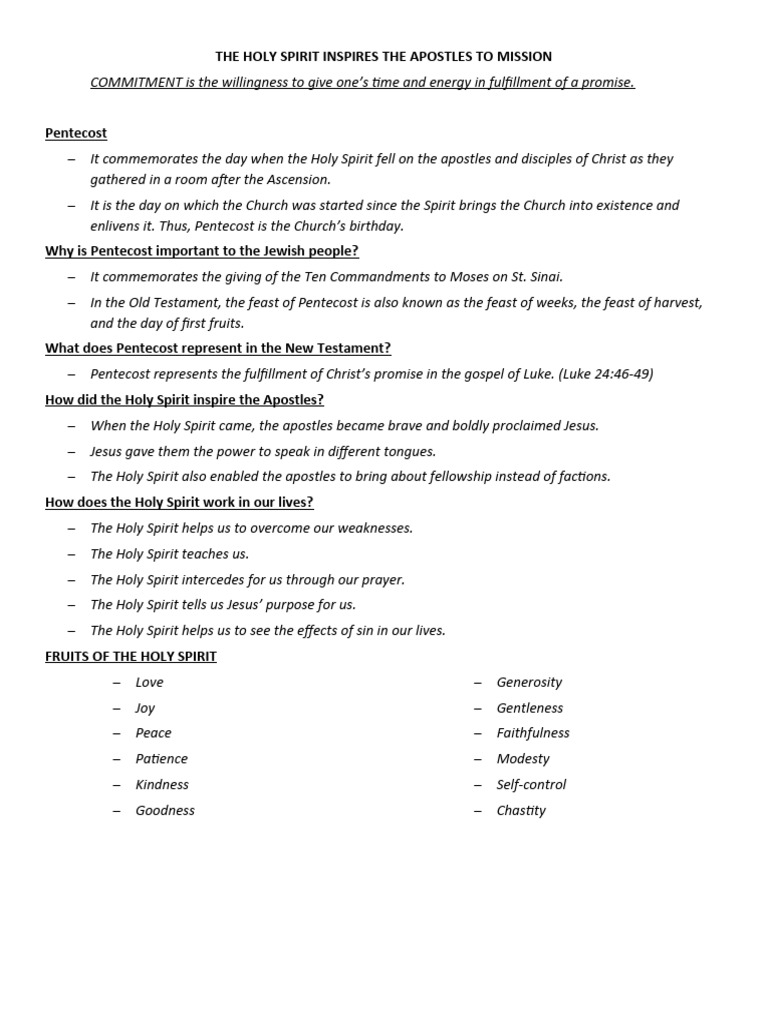 1Q Notes Religion | PDF | Confirmation | Pentecost