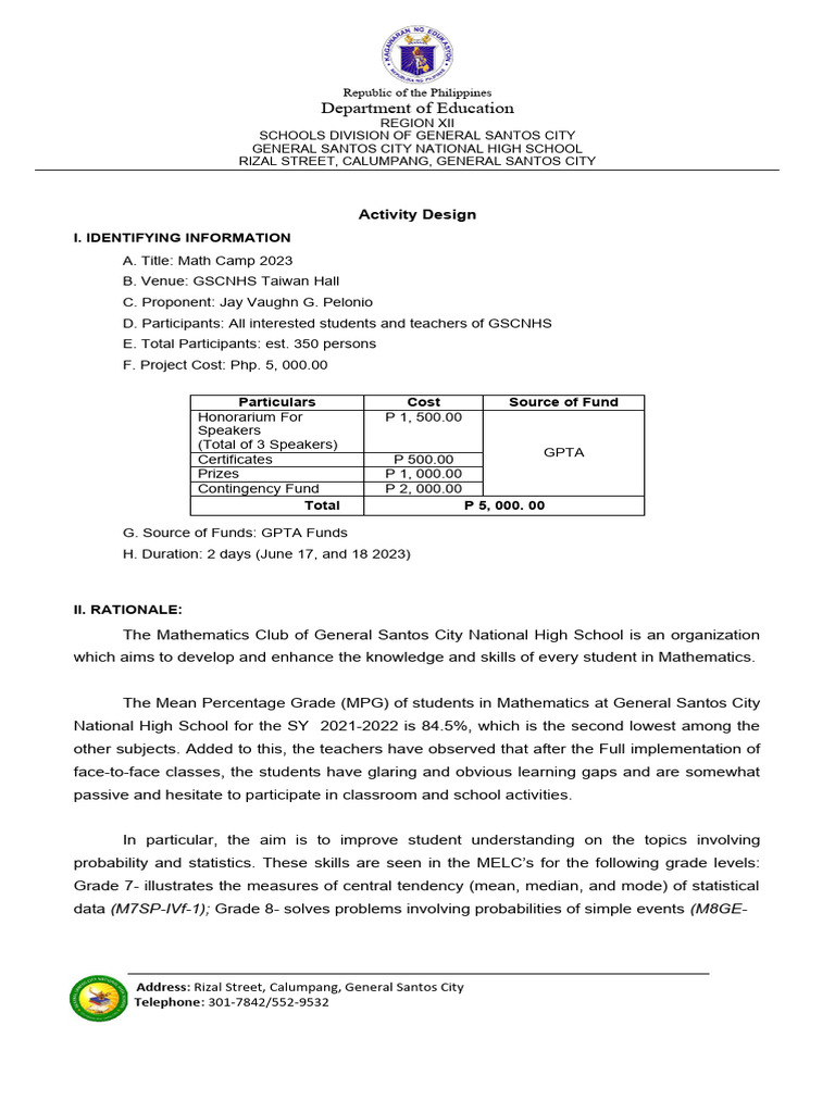 Math Camp Proposal Edited For Ldp Award 12 Pdf Variance Statistical Analysis