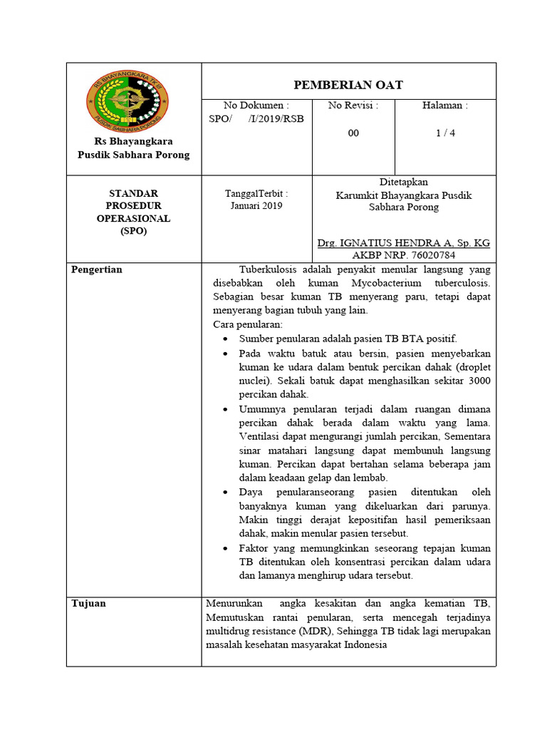 Prosedur Pemberian OAT untuk TB | PDF