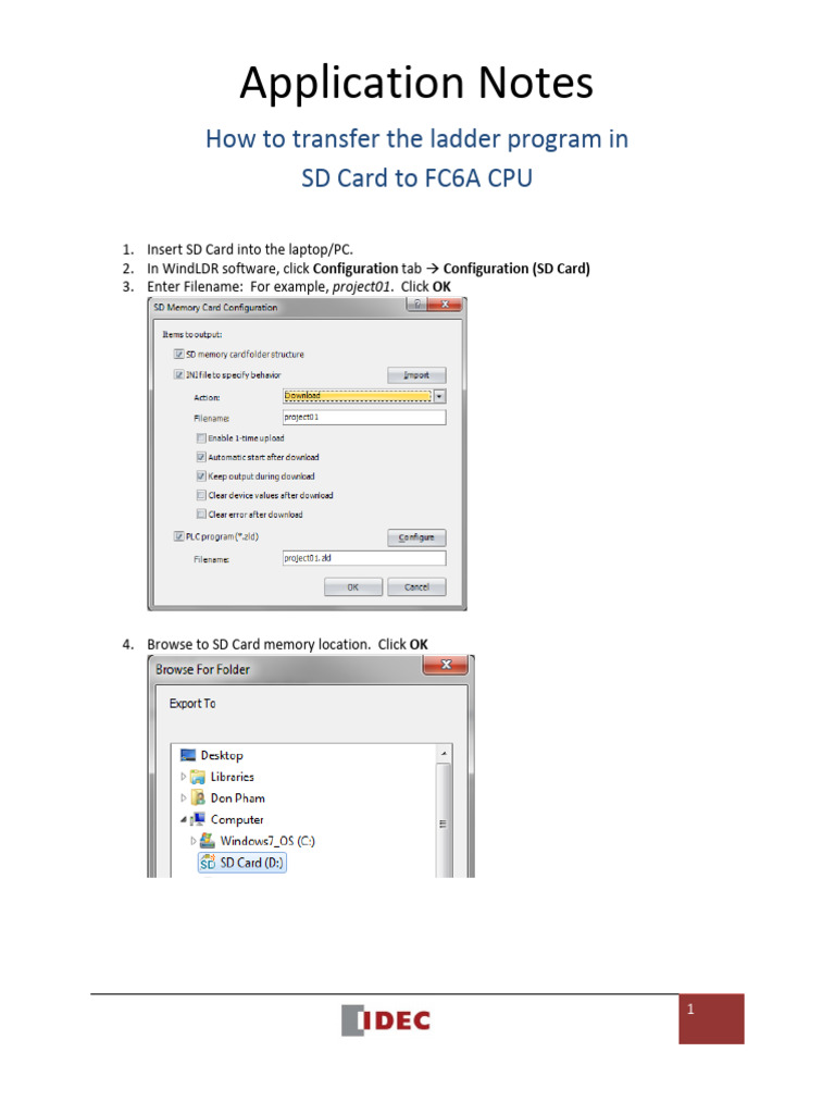 IDEC FC6A MicroSmart SD Card App Note | PDF | Finance & Money ...