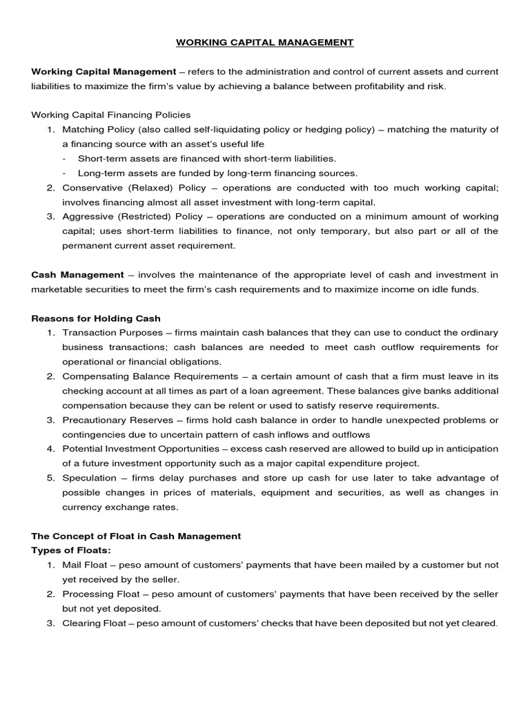 Module 2 - Working Capital Management - P1 | PDF | Working Capital | Cash