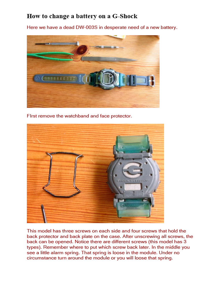 G-Shock Battery Replacement Guide | PDF | Equipment | Manufactured Goods