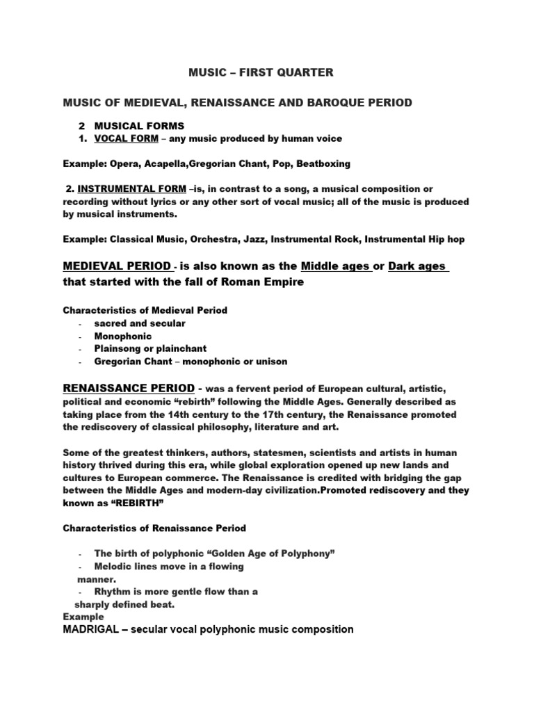 LECTURE - MUSICQ1 Grade 9 | PDF | Baroque Music | Classical Music