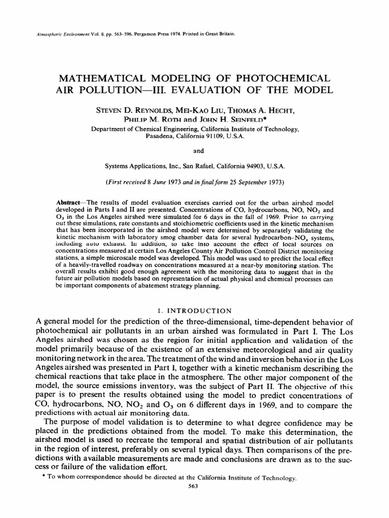 Mathematical Modeling of Photochemical Air Pollution - III - Evaluation ...