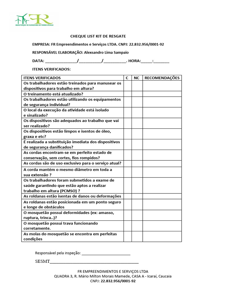 Cheque List para Kit de Resgate em Altura | PDF | Tecnologia e Engenharia