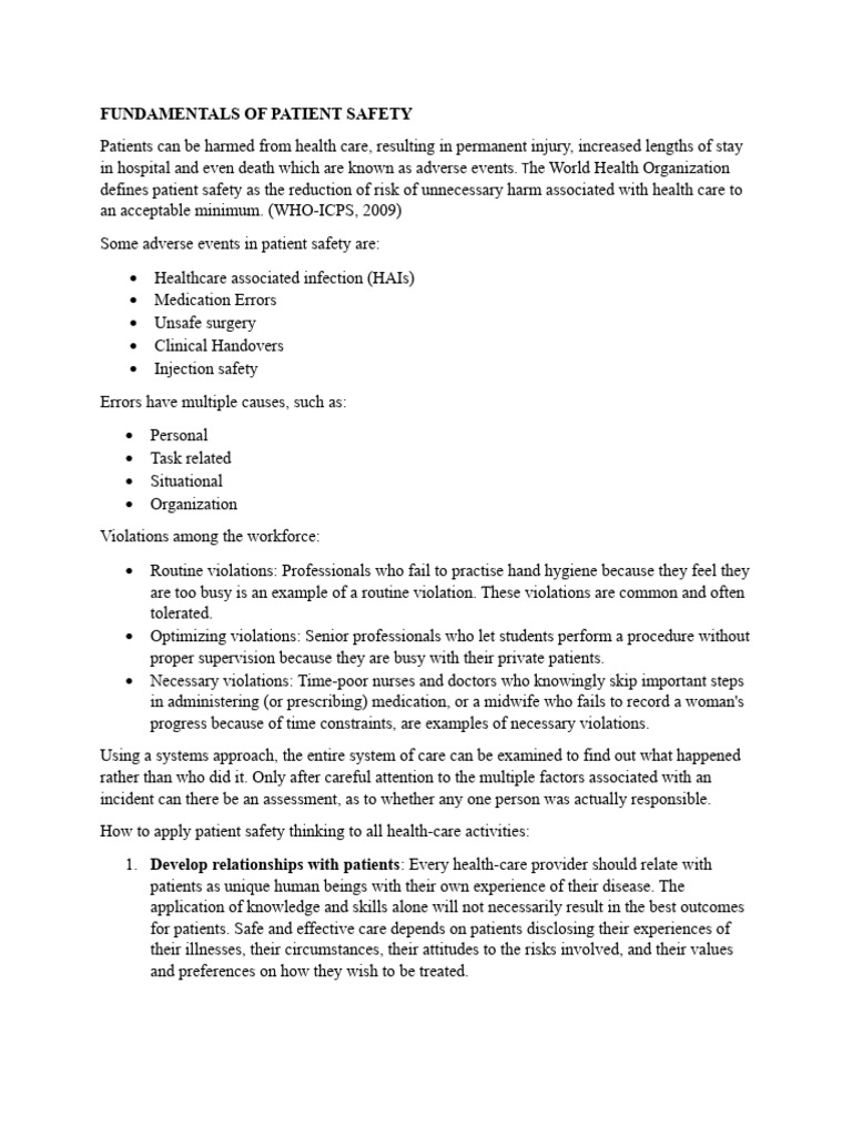 Fundamentals of Patient Safety | PDF | Patient Safety | Patient