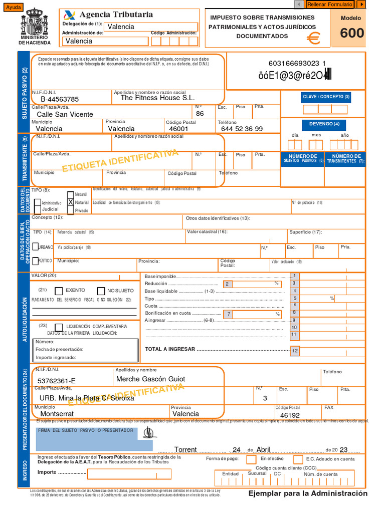 ANEXO 4 - Modelo 600 Impuesto Transmisiones Patrimoniales y Actos Jurídicos | PDF | Gobierno