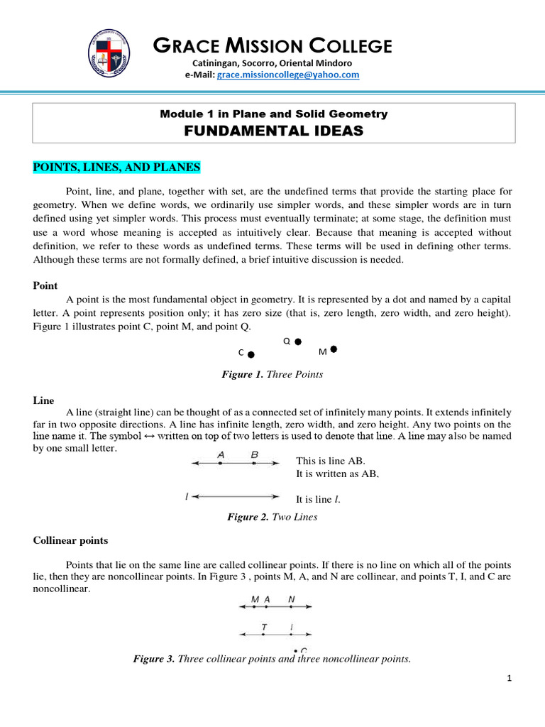 Plane and Solid Geometry Module 1 | PDF | Line (Geometry) | Angle