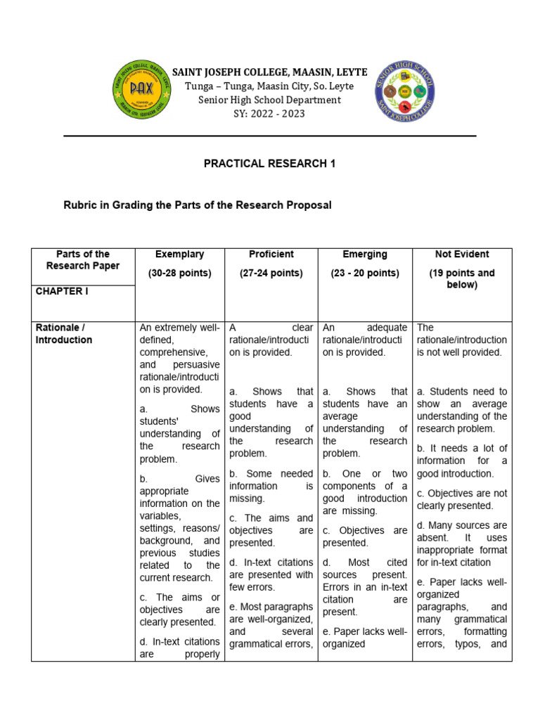 Rubric in Grading Research Proposal PDF | PDF | Theory | Apa Style