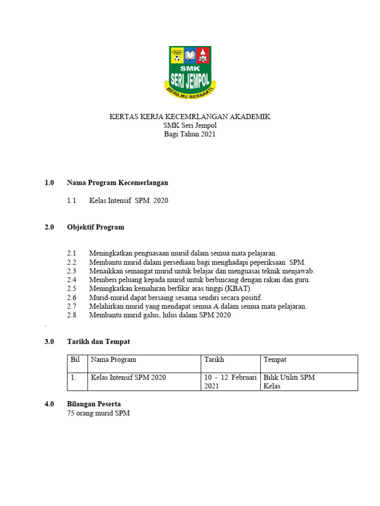 Kertas Kerja Kelas Intensif SPM 2020 | PDF