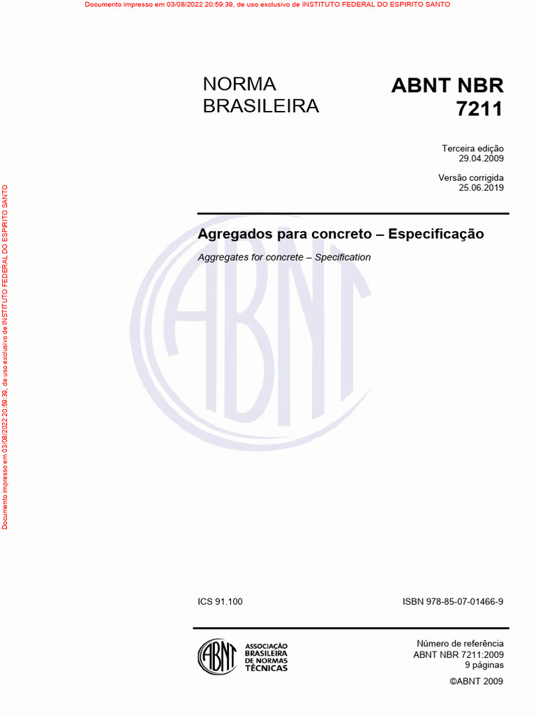 NBR-7211-2009-Agregados para Concreto - Especificação | PDF | Concreto ...