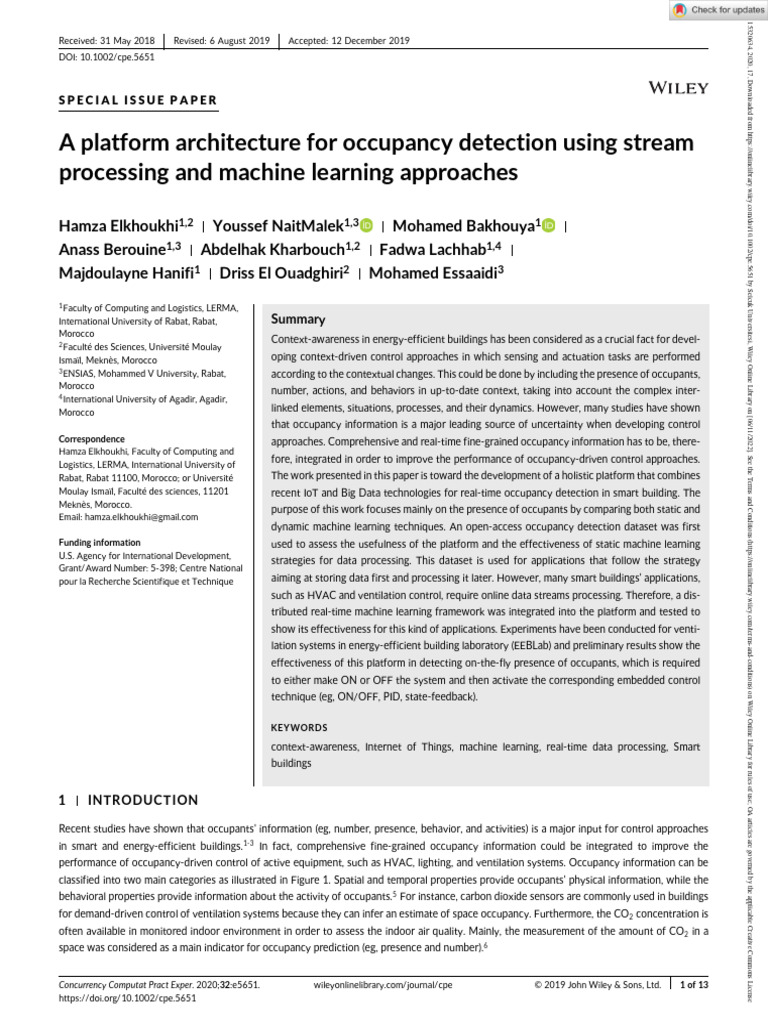 Concurrency And Computation 2019 Elkhoukhi A Platform Architecture For Occupancy Detection